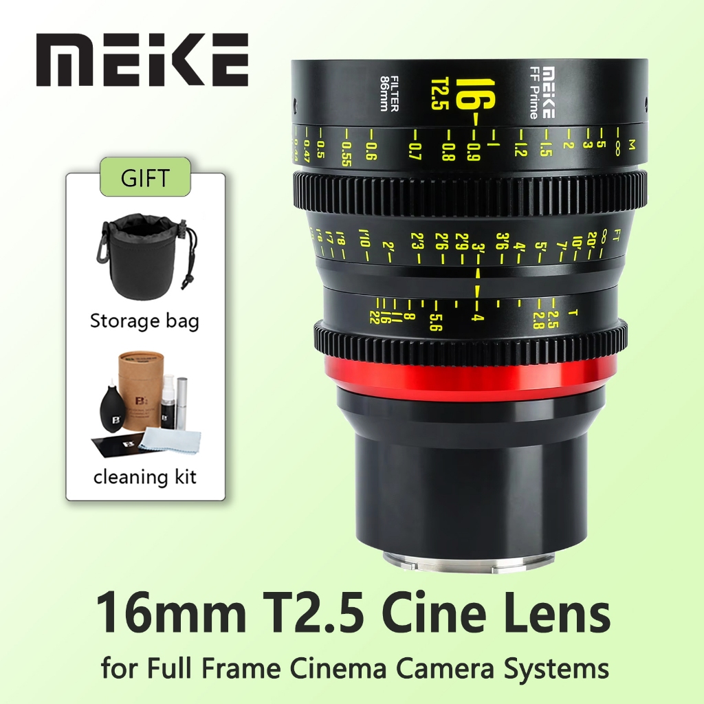 Meike 16mm T2.5 FF Prime Cine Lens for Full Frame Cinema Camera Systems ...