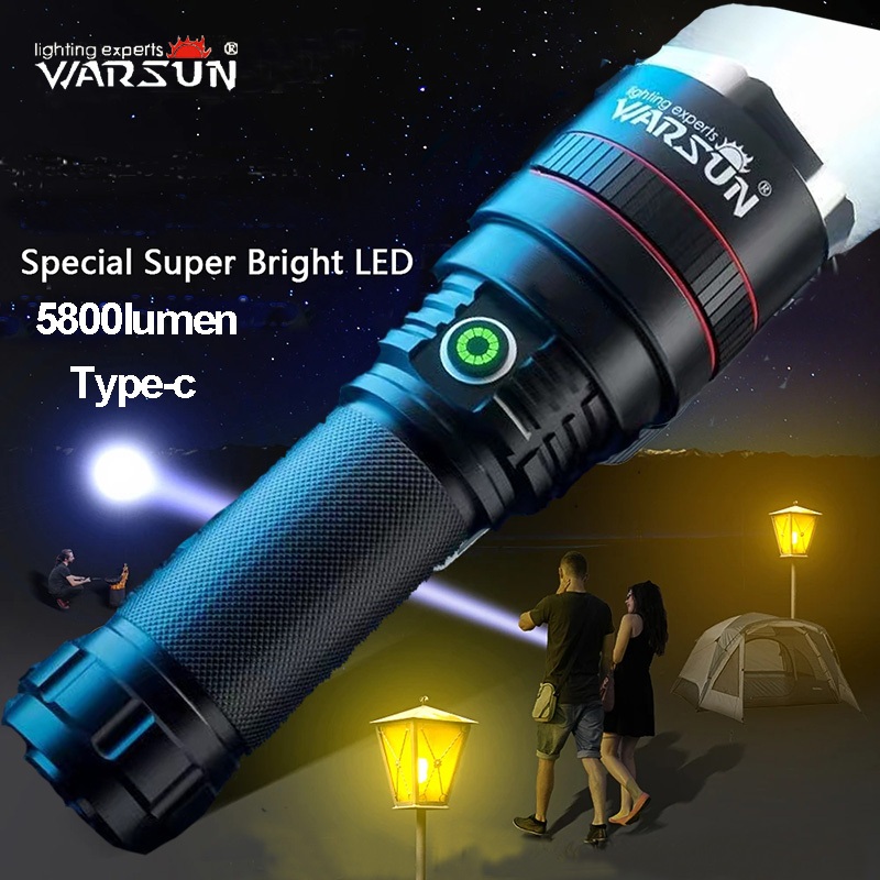 WARSUN XD50 Flashlight Rechargeable Heavy Duty 5800 Lumens Zoom Type C ...