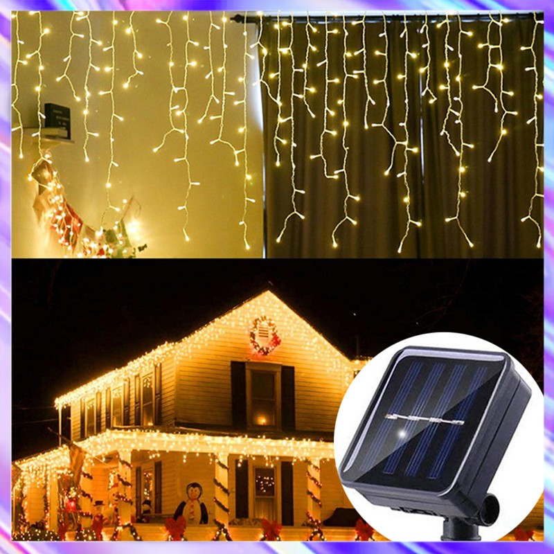 HOMEMORY Christmas Lights Solar Curtain Lights Outdoor Waterproof Plug ...
