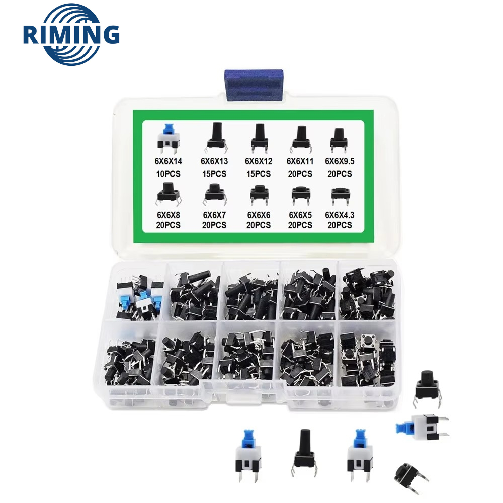 180PCS 10 Type 6*6 Light Micro Touch Switch Set Push Button Switch Kit ...