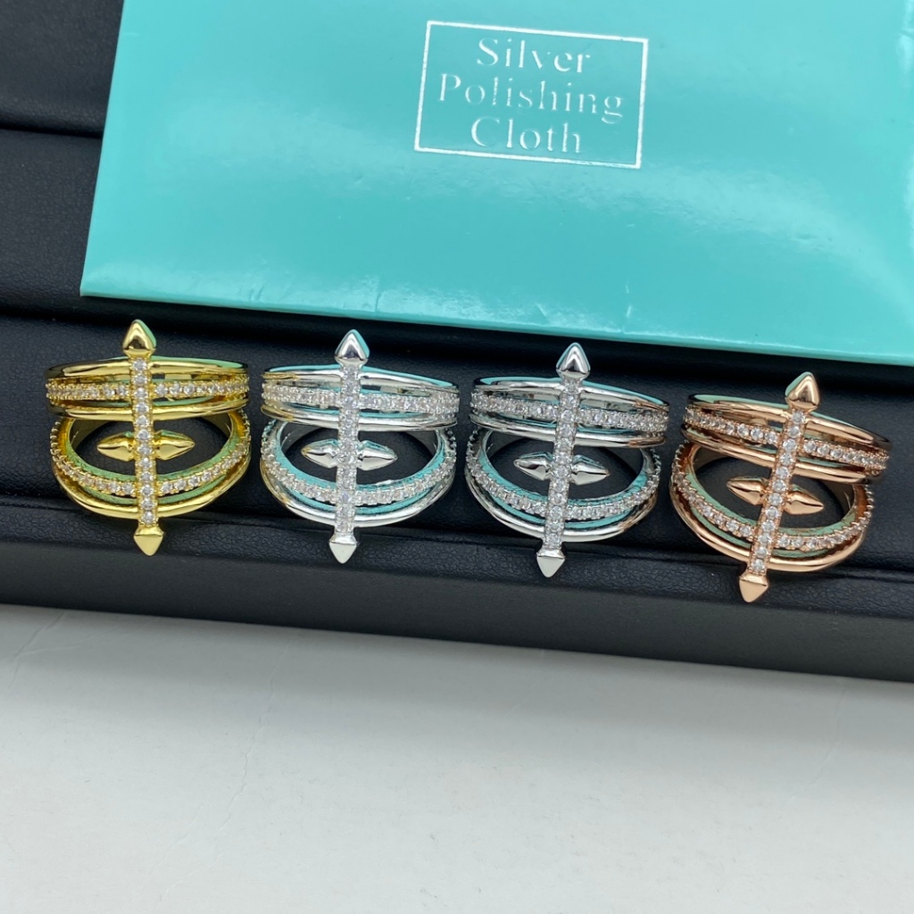 New punk stud ring with multiple loops interlocking with diamond couple ...