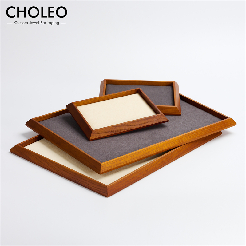 Solid Wood Jewelry Display Tray Outward Beveled Edges Viewing Tray ...