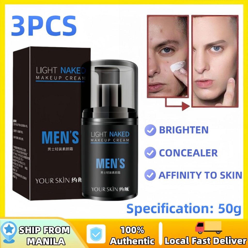 3PCS YOUR SKIN Mens Skin Tone-Up Cream Light Bright Naked Men Makeup ...