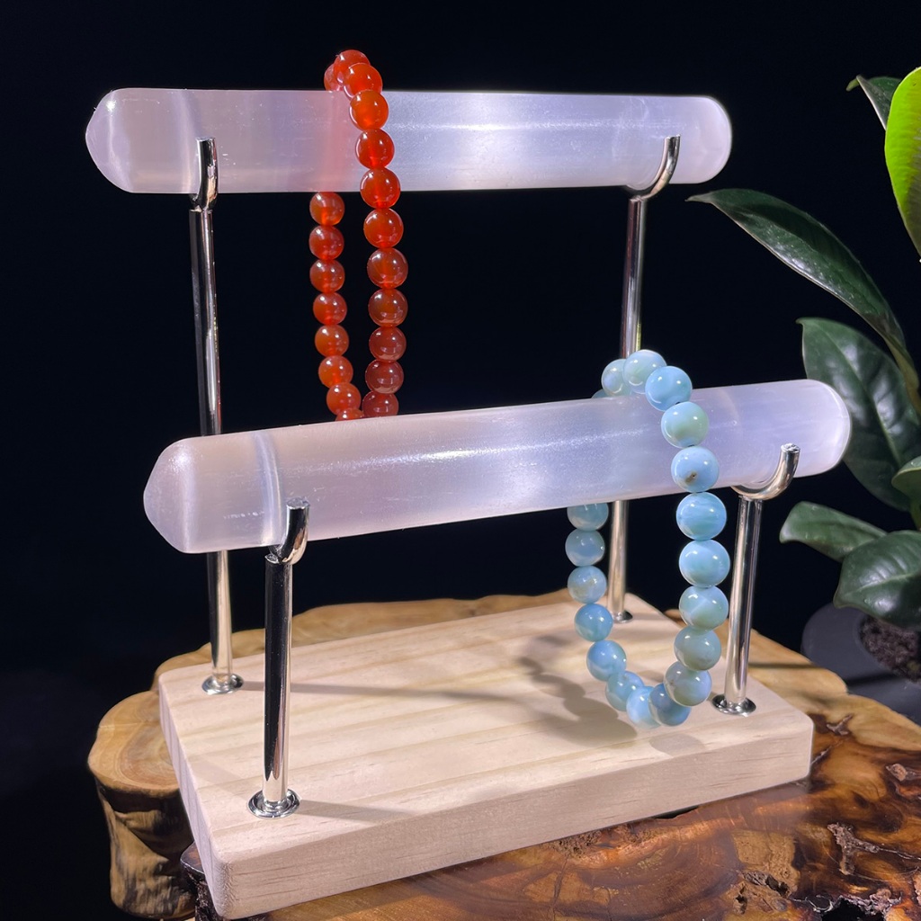 Natural Double Selenite Bracelet Holder Display Crystal Bracelet ...