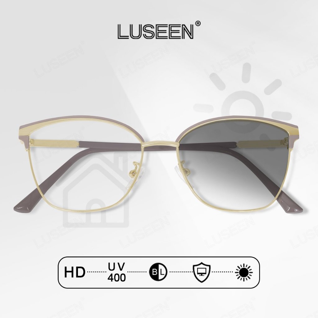 LUSEEN Photocromic Eyeglasses Anti Radiation For Women Men BrowlineCat ...