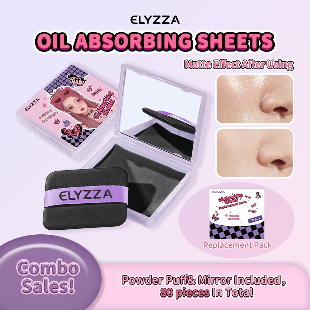 Elyzza Oil Absorbing Sheets With Small Mirror Powder Puff Replacement ...