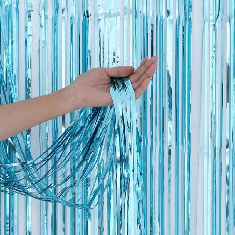 1*2m Metallic Light Blue Foil Curtain Cyan-Blue Hanging Streamer Fringe ...