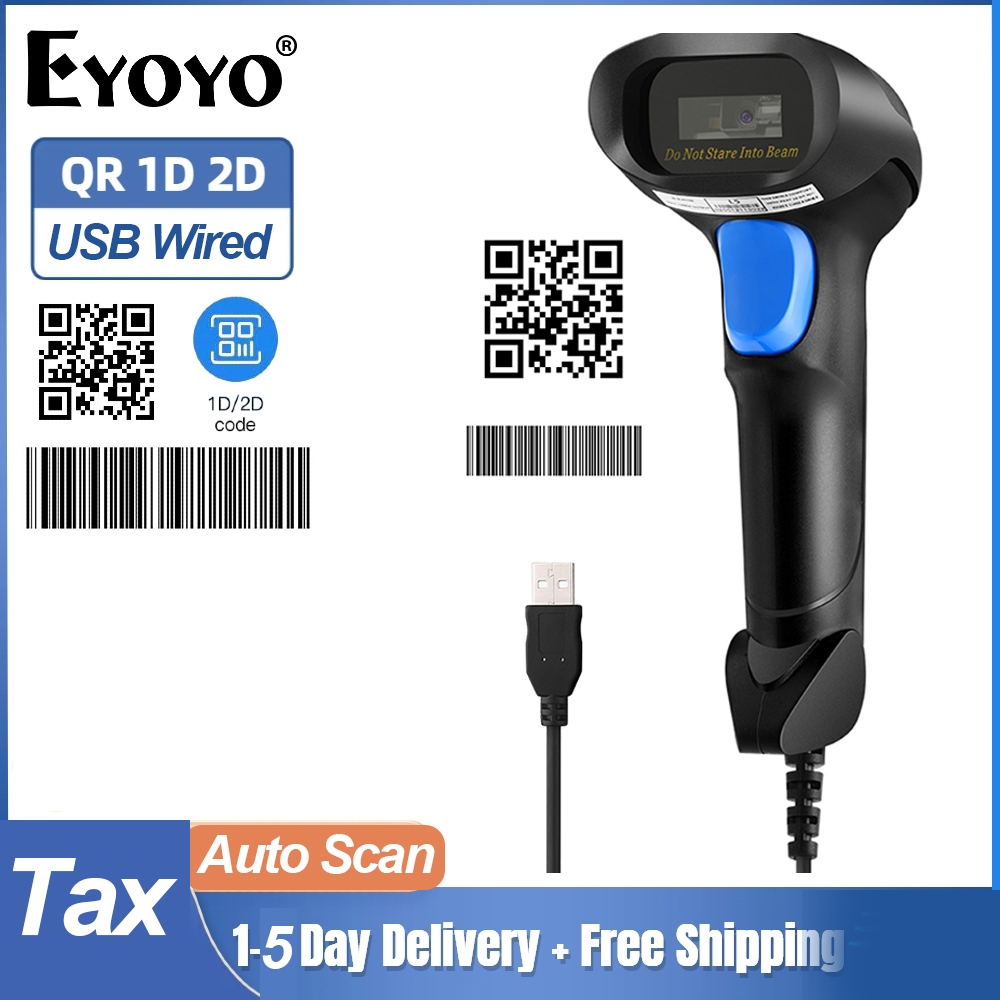 Eyoyo USB Wired 2D Barcode Scanner, Handheld QR Bar Codes Reader 1D CCD PDF417 Data Matrix Image ...