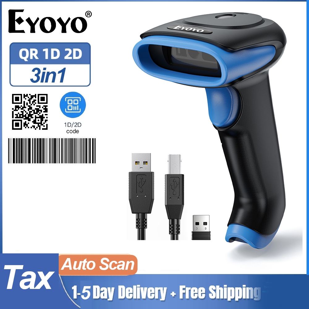 Eyoyo Handheld 1D 2D Barcode Scanner 3IN1 2.4G Wireless Via Bluetooth ...