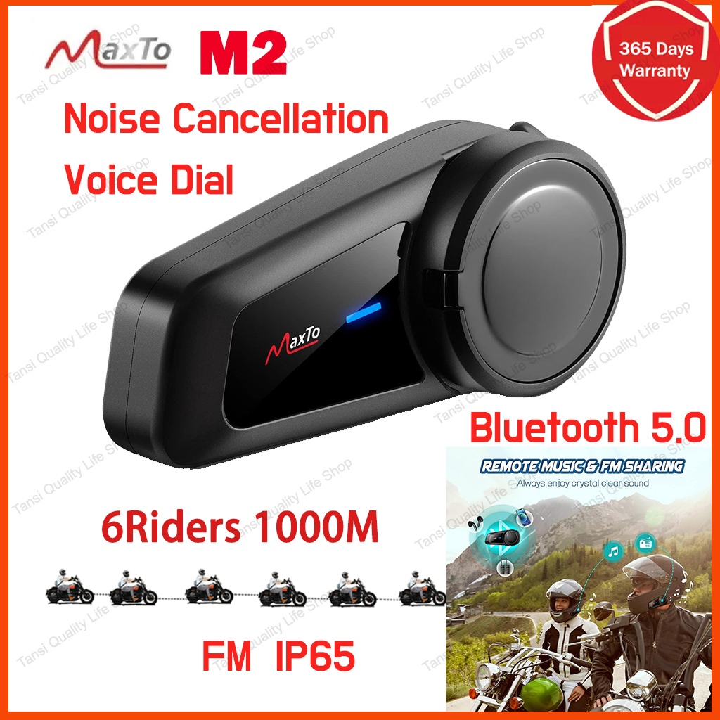 New Maxto M2 Motorcycle Intercom Universal Pairing Bluetooth 5.0 1KM Group 6 Riders Talking ...