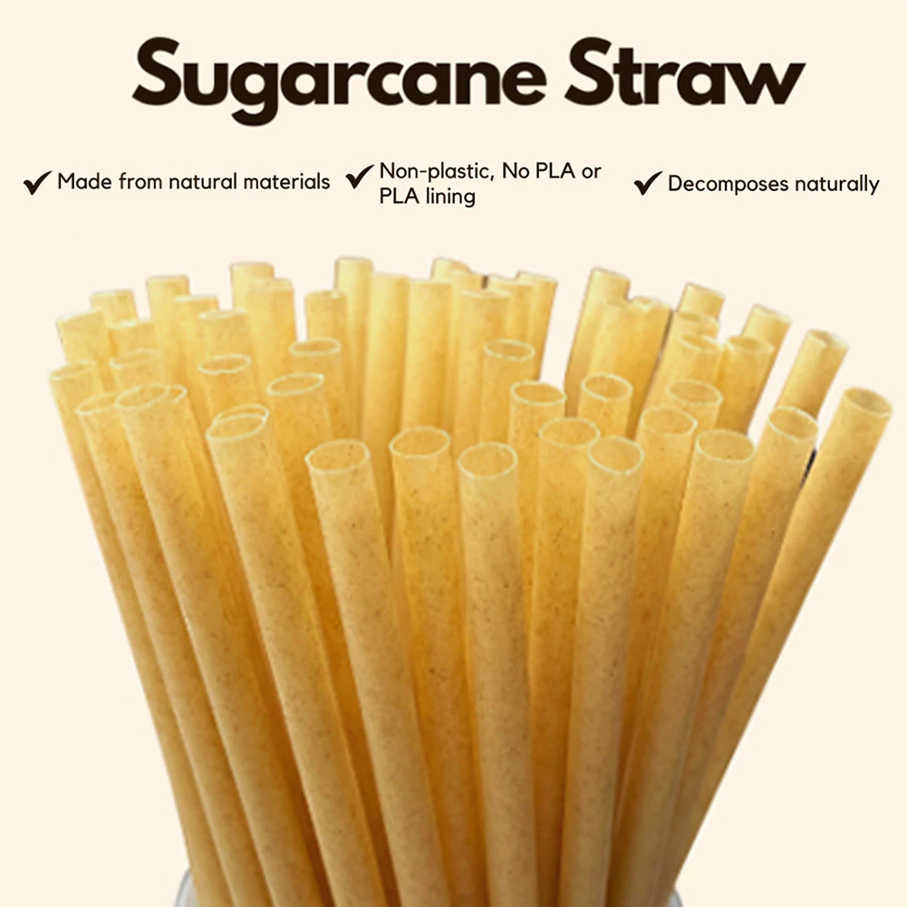 100PCS Sugarcane Straw 6/8mm Smoothie Straw Frappe Straw Compostable ...