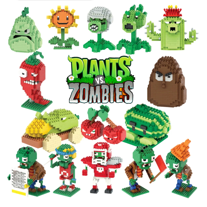 Plants vs Zombies 2 Video Game Character building block Toys PVZ Plants ...