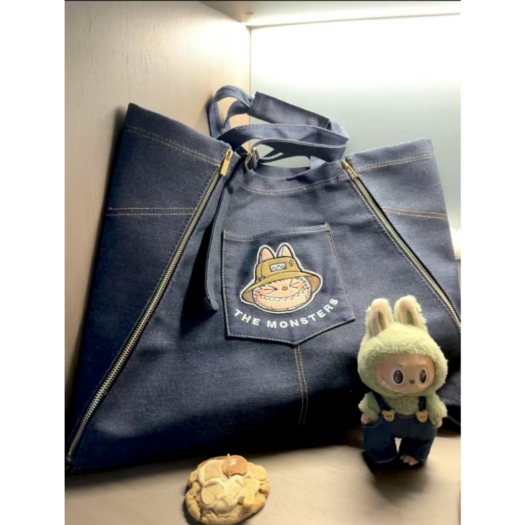 Popmart labubu the monsters Spring Wild Home Series Denim Apron Two-in ...