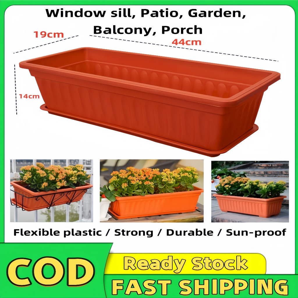 Rectangular Flower Gardening Pot (with Plate)19cm*44cm*14cm | Shopee ...