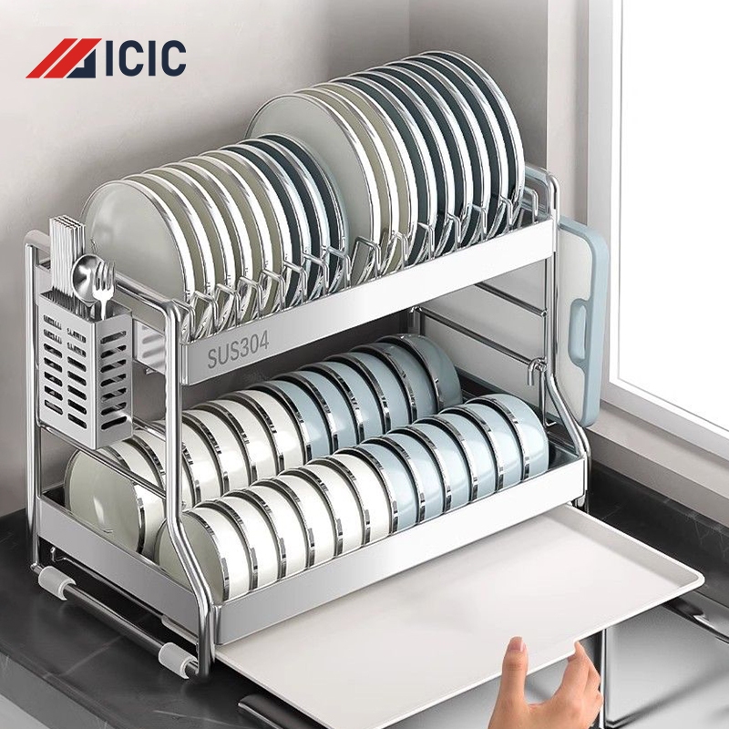 ICIC 2/3 Layers Dish Drying Rack 304 Stainless Steel Dish Rack with ...