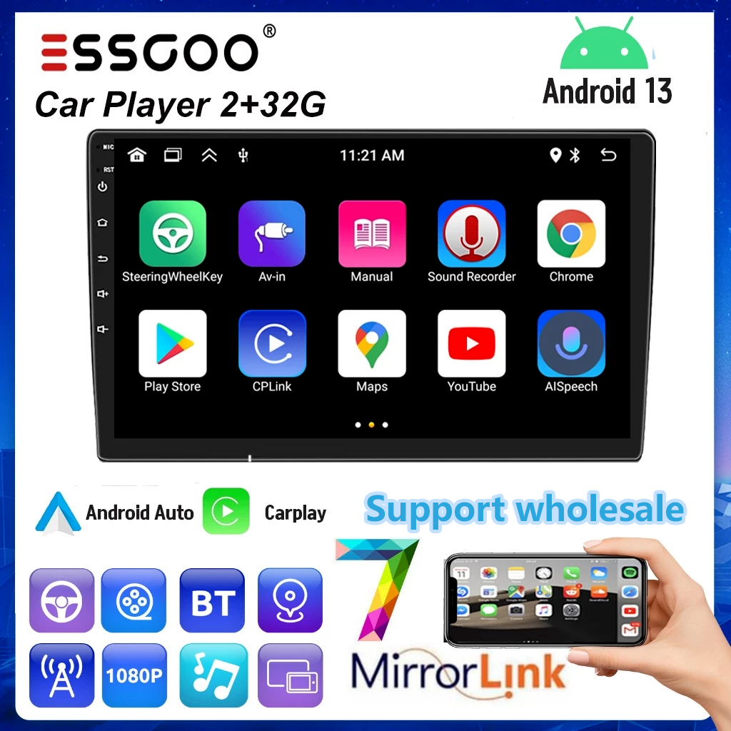 ESSGOO Universal carplay Android Car Radio Bluetooth/GPS/FM Touch Screen Car Head Unit 9Inch ...