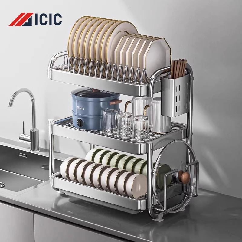 ICIC 2/3 Tiers 304 Stainless Steel Dish Rack Dish Drying Rack Chopping ...