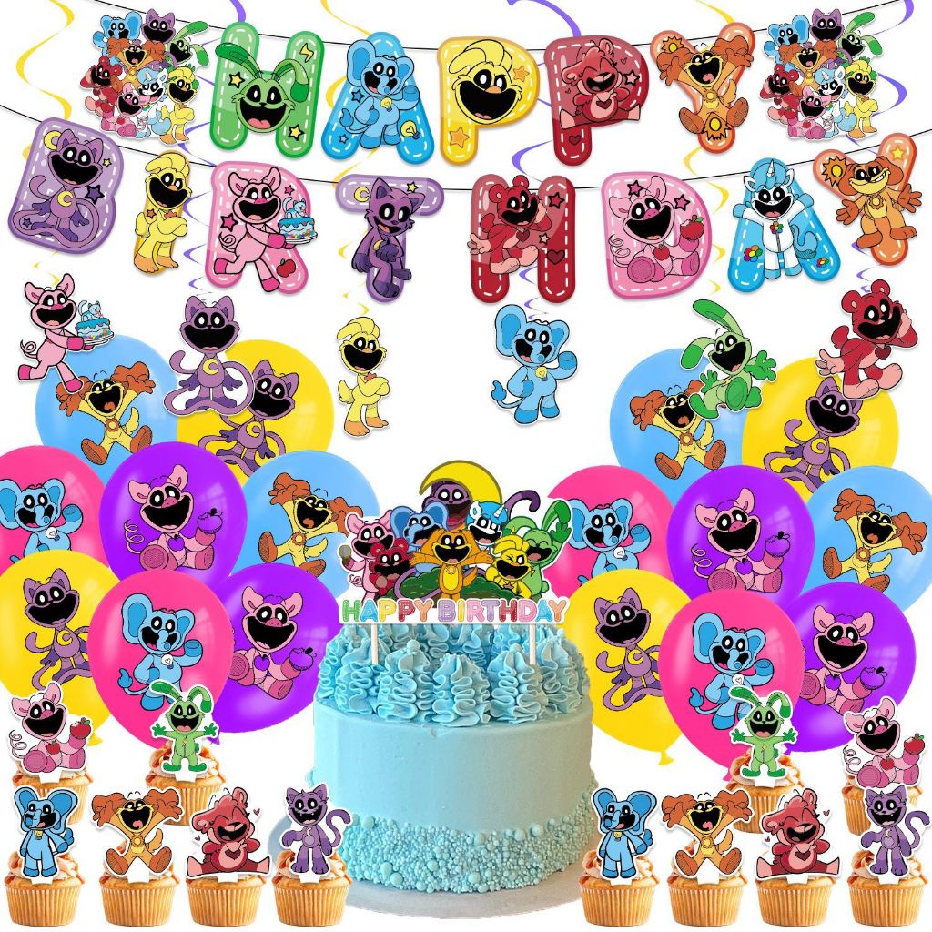 Smiling Critters Birthday Party Decoration Balloon Banner Cupcake ...
