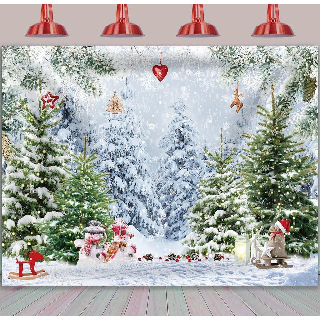 7x5ft Winter Forest Backdrop Snow Wonderland Christmas Pine Tree ...