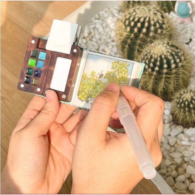 Travel Paint Palette, Mini Portable Watercolor Palette Set Wooden Grid ...