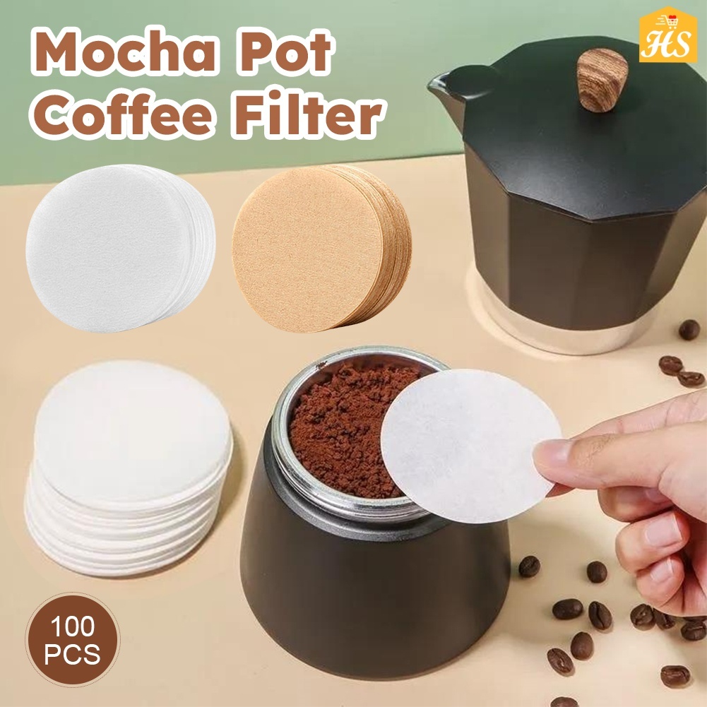 HS 100Pcs Moka Pot Coffee Filter Paper 56/60mm Wooded Round Paper for ...