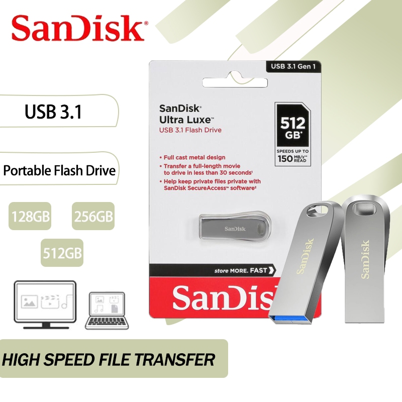 SanDisk Ultra Luxe 128GB 256GB 512GB USB 3.1 Flash Drive | Shopee ...