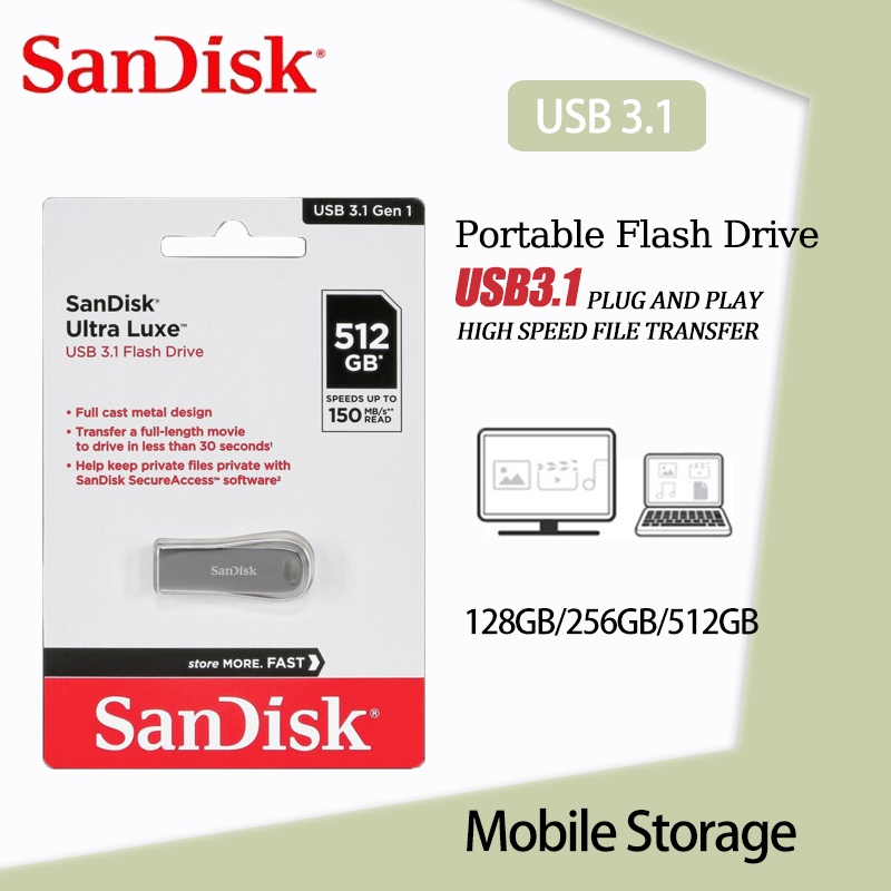 SanDisk 100% Original Genuine Ultra Luxe USB 3.1 USB Flash Drive 128GB ...