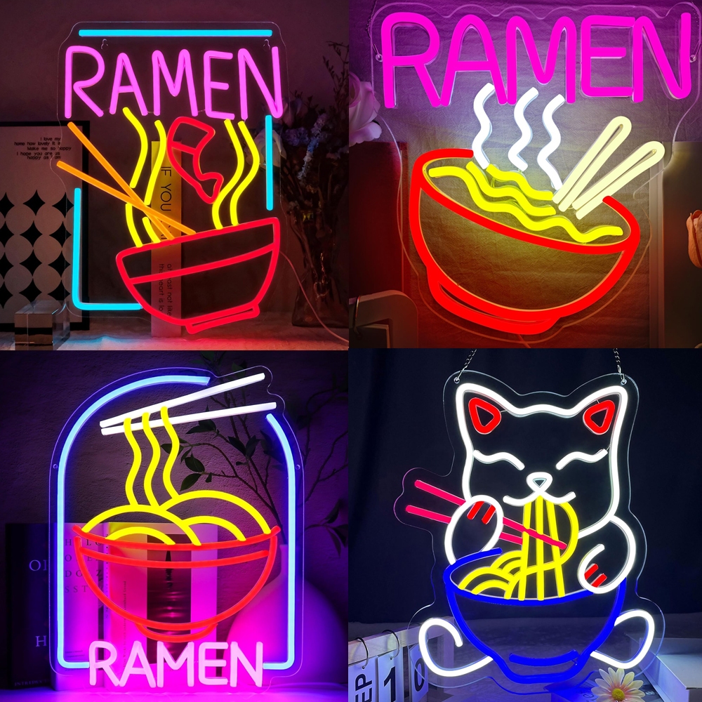 Ramen Neon Sign for Wall Decor, Ramen Noodle Led Signs for Room, USB ...