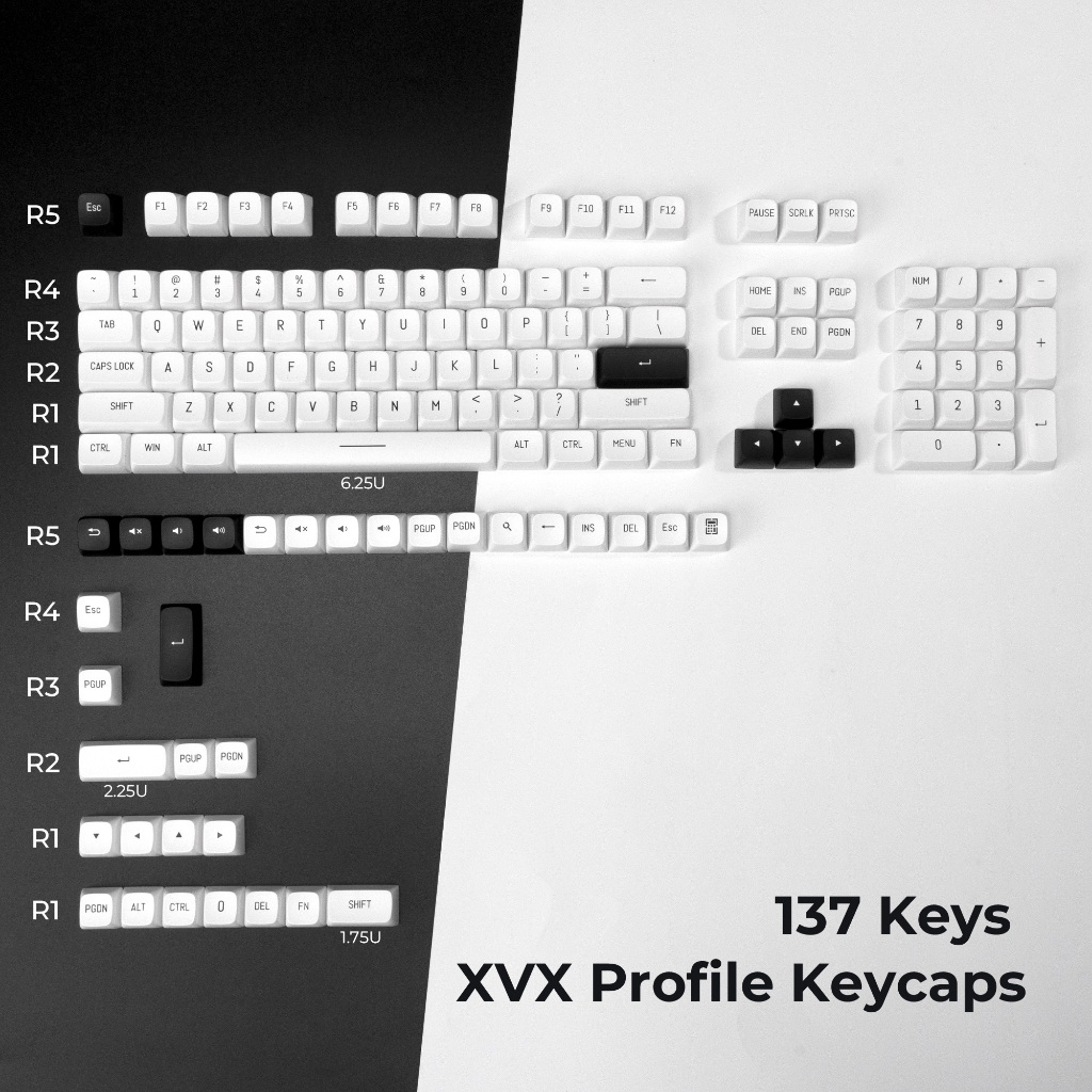 XVX White and Black keycaps XVX profile Double Shot PBT Keycaps 137 ...