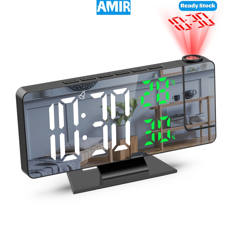 AMIR Projection Alarm Clock with Temperature and Humidity LED Digital ...