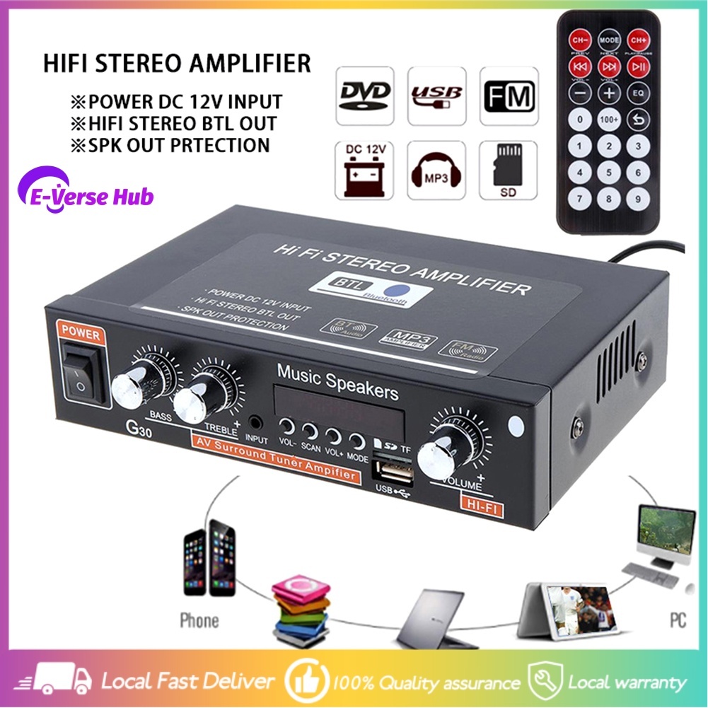 800W Audio Amplifier With Bluetooth Digital HiFi Fm Radio USB Car Audio ...