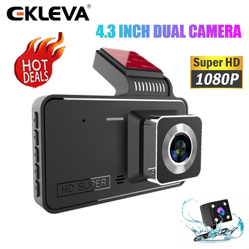 EKLEVA Dash Cam Dual Lens Car DVR Two Camera FHD 1080P 4.3 Inch IPS ...