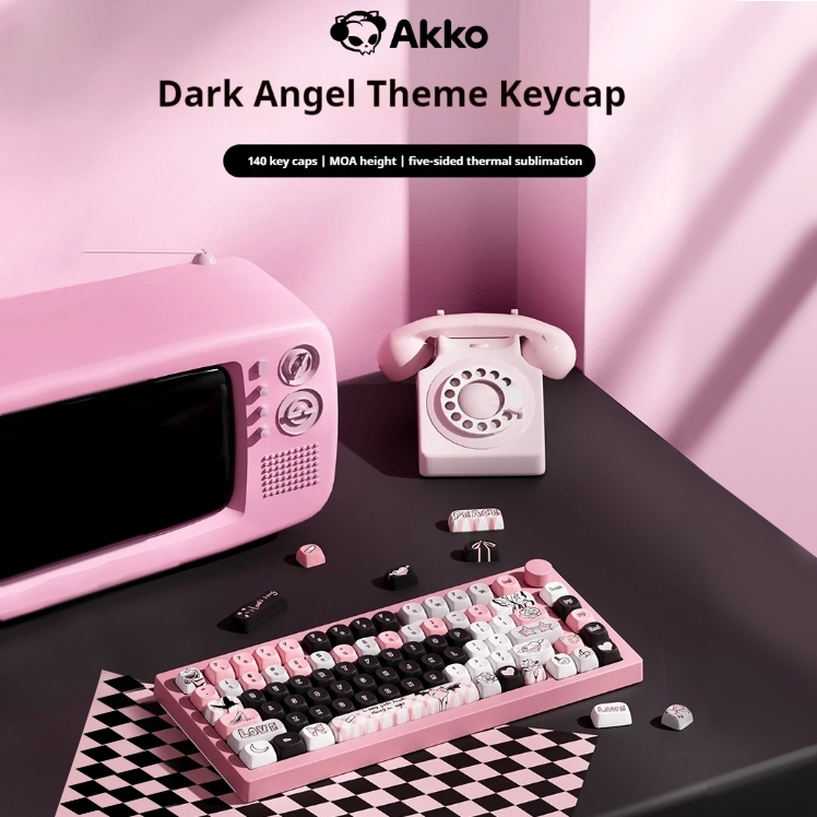 AKKO MOA Keycap Lovely Dark Angel Theme 140 Keycaps Suitable Girls Heat ...