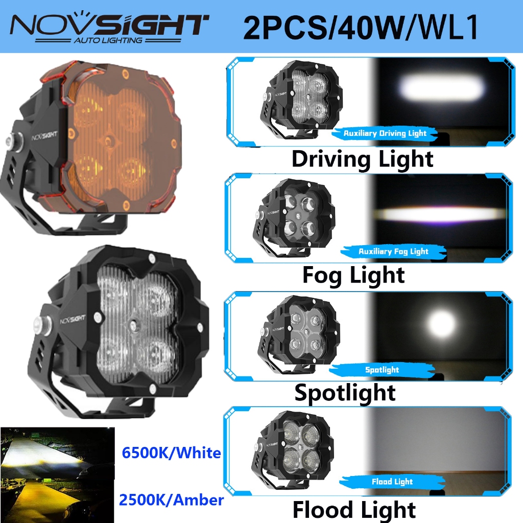 2-Pack 6500K White/2500K Amber 40W Novsight All Weather 3 Inch ...