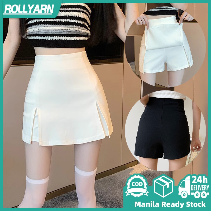 Korean High Waist Skirt Shorts for Women White Black Skirt With Slit ...