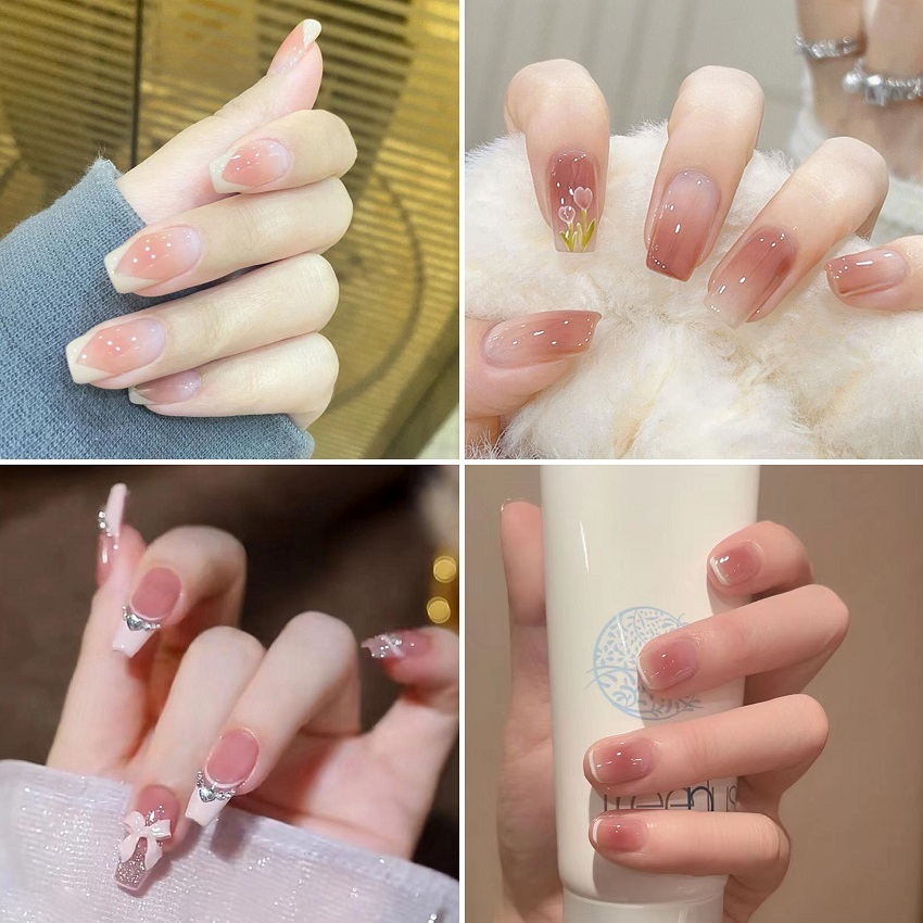 24pcs Fake Nails Short Detachable Finished Fingernails Ballet Wearable ...