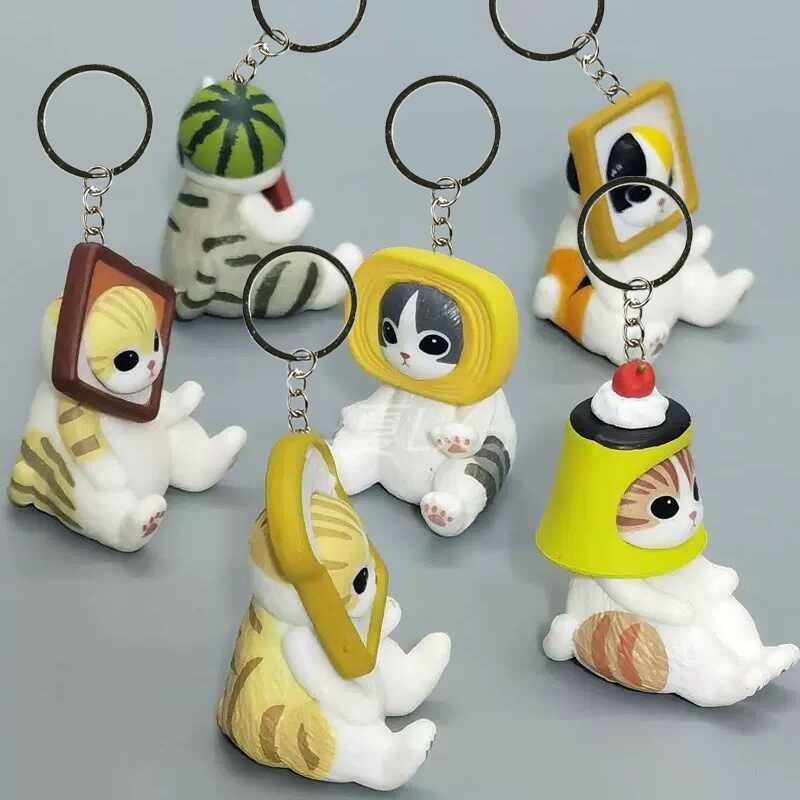 6Pcs/Set 3.2cm Cartoon Anime Mofusand Shark Cat Key Chain Toast ...