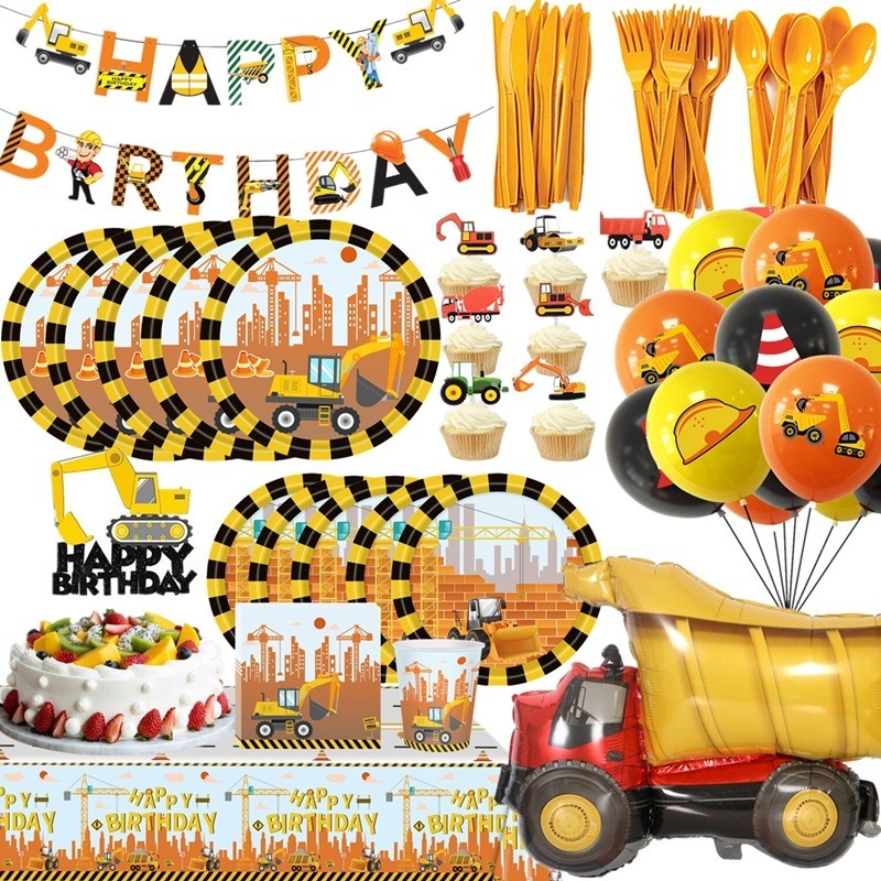 Engineer Construction Theme Party Decoration Banner Disposable Plate ...