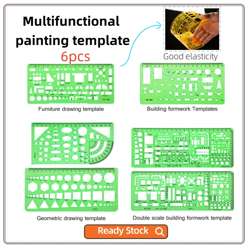 6 Pcs Architect Multi Purpose Drawing Template Set House Plan Interior ...