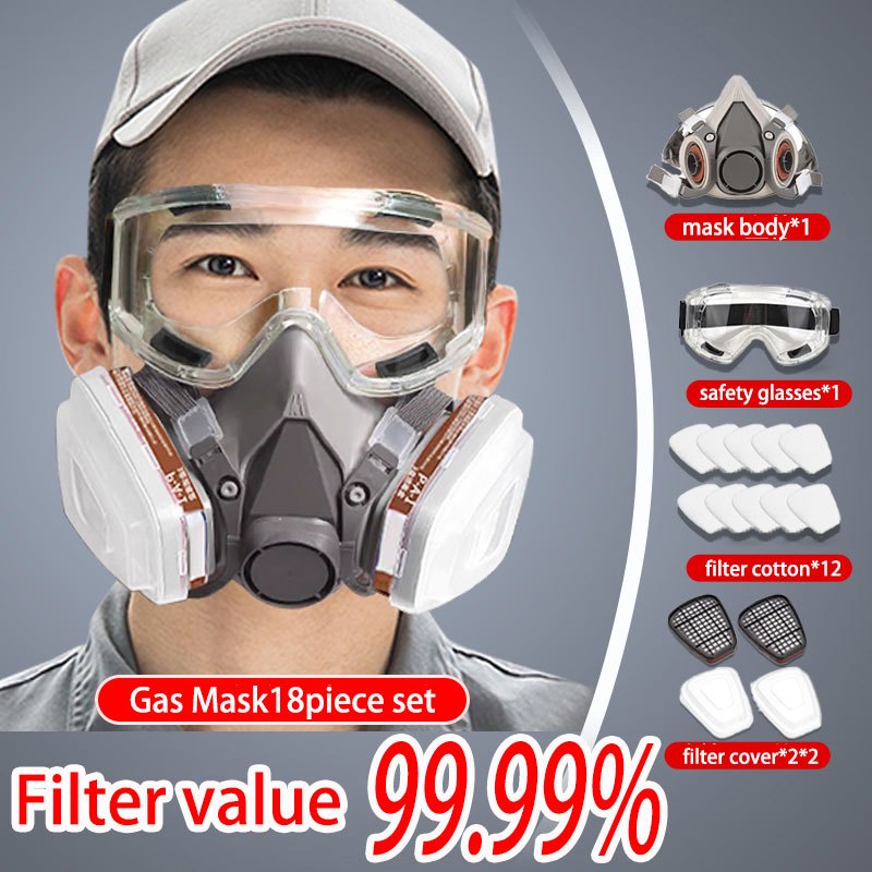 [HOT]18 piece set Gas Mask 6200 Dual Filter respirator mask Reusable ...