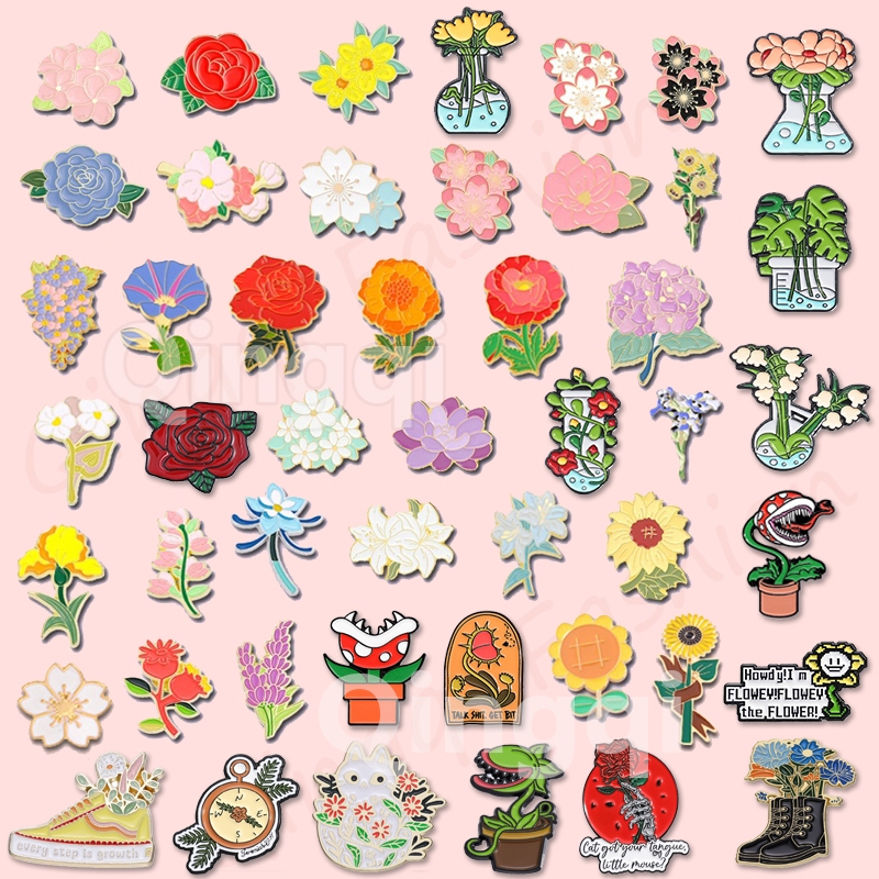 Cute Colorful Flower Plant Enamel Pin Lily Tulip Sunflower Iris Morning ...