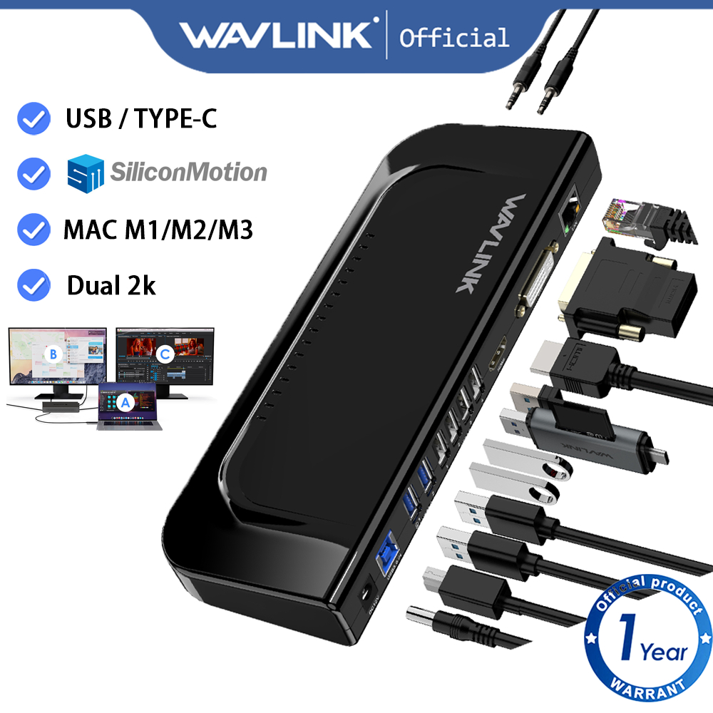 Wavlink Universal Laptop Docking Station 13-in-1 USB Hub Dual Monitor ...