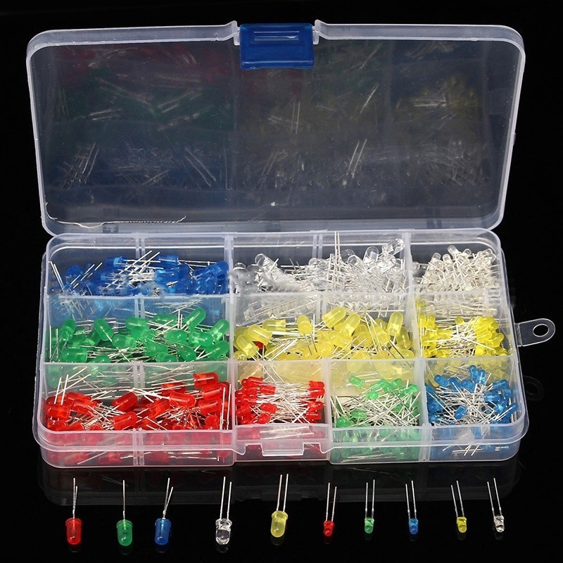 500PCS 5mm LED Lamp Light Emitting Diode 5 Colors Assorted DIY Kit Box ...