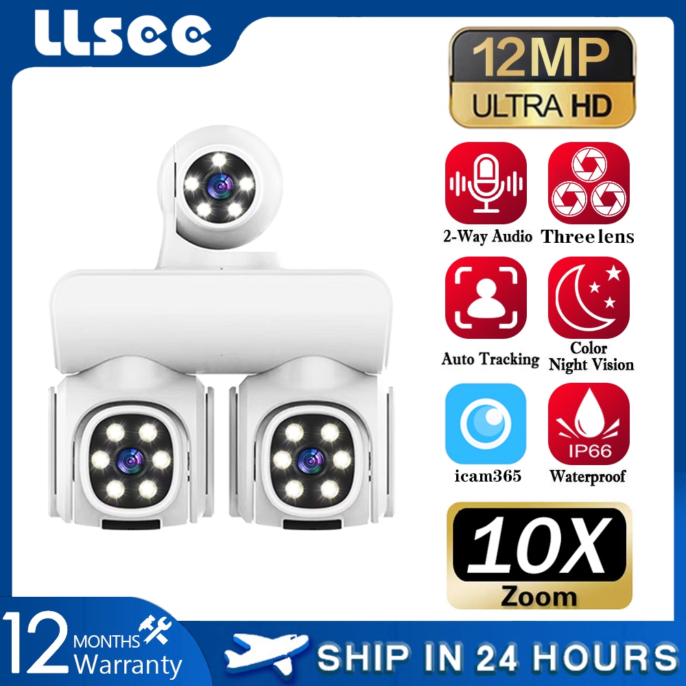 LLSEE icam365 6K 12MP 3 lenses PTZ controlled rotation wireless CCTV ...