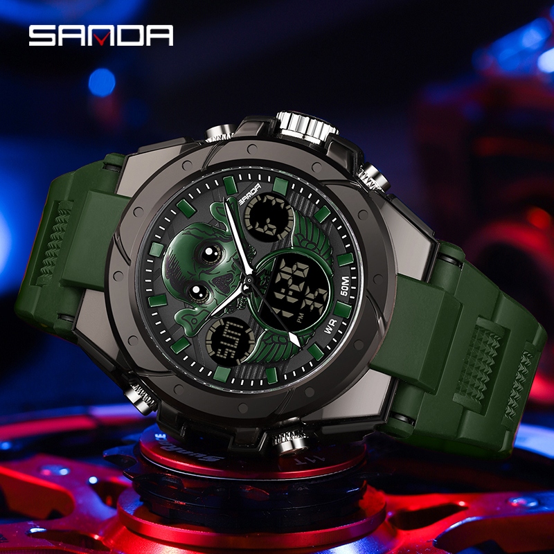 SANDA 6087-2 Cool Dual Display Watch Luxury Multifunctional Waterproof ...