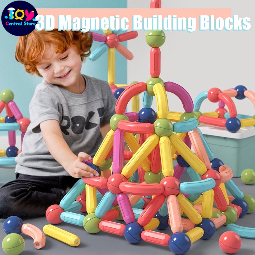 25/42/64/84 Pcs 3D Magnetic Building Blocks Sticks Set Assemble Blocks ...