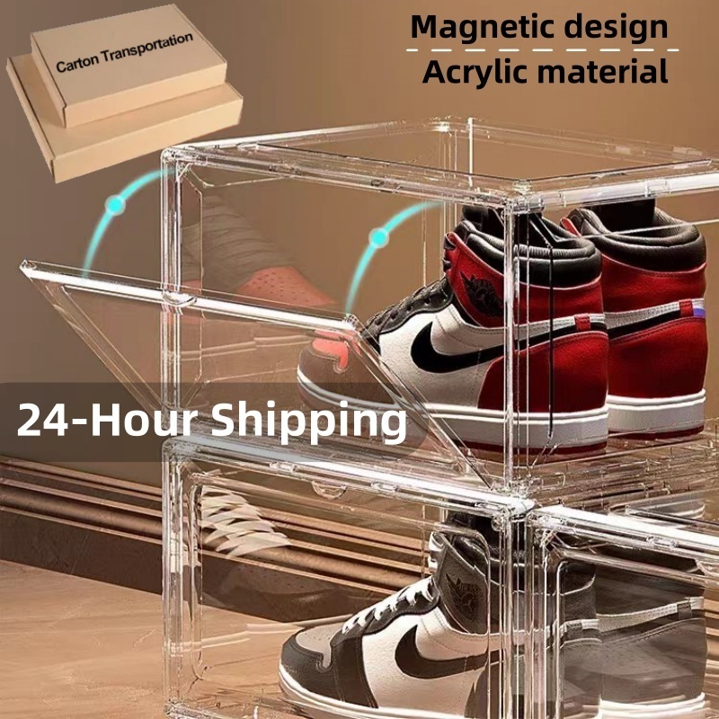 Acrylic shoe box Magnetic side drop shoe box Stackable Large Sneaker ...