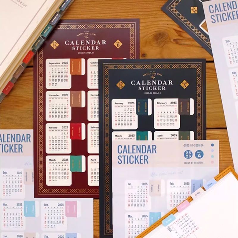2025 Calendar Stickers 2 sheets Vintage Gold Foil Index Stickers for ...