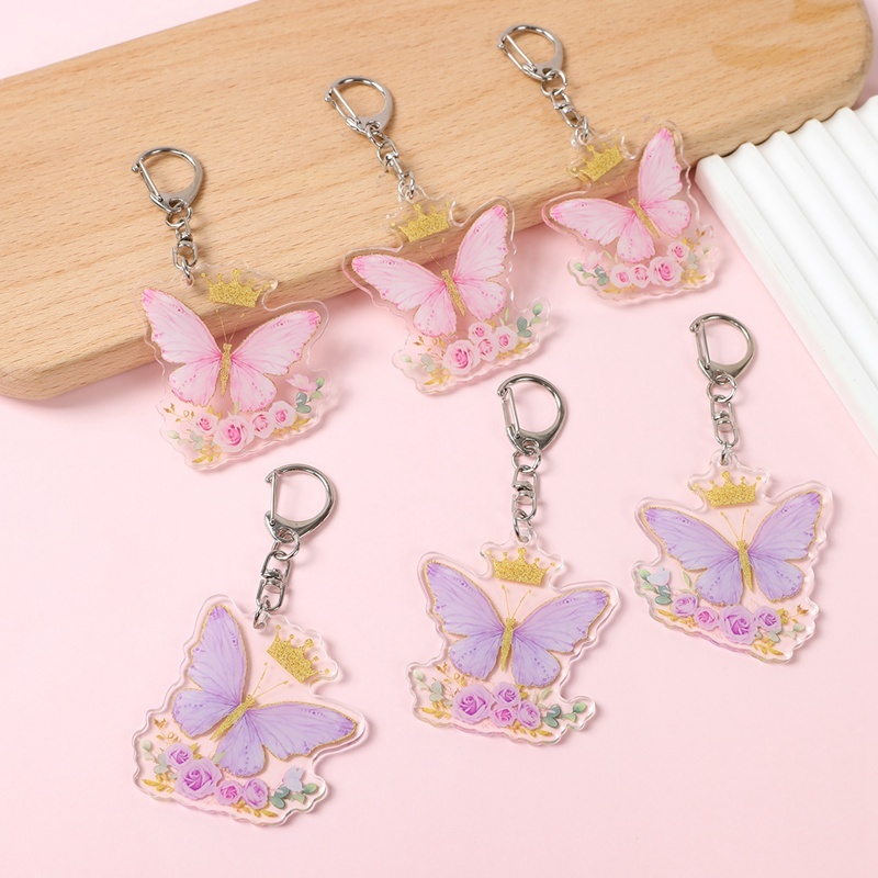 6pcs Mixed Purple Pink Butterfly Keychain Acrylic Purple Keychain ...