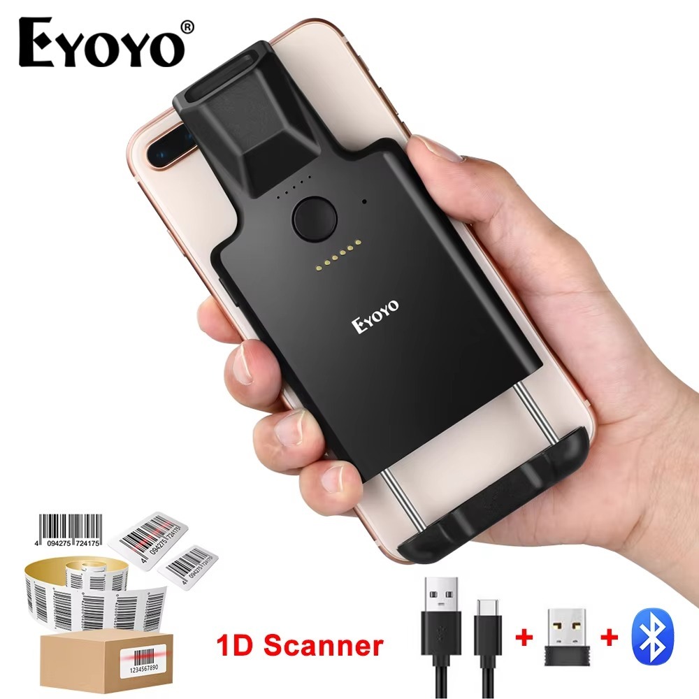 Eyoyo EY-017L Portable 1D Laser Bluetooth Barcode Scanner Back Clip-on ...